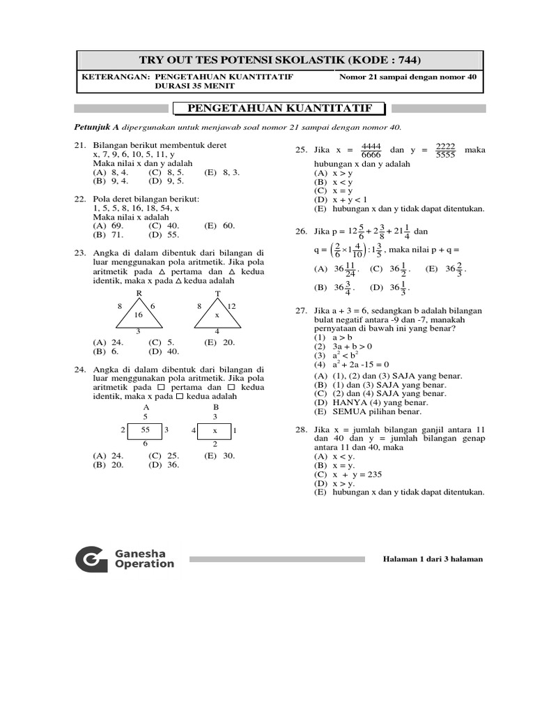 Soal To Tps Kode 744 (Peng Kuantitatif 21-40) | PDF