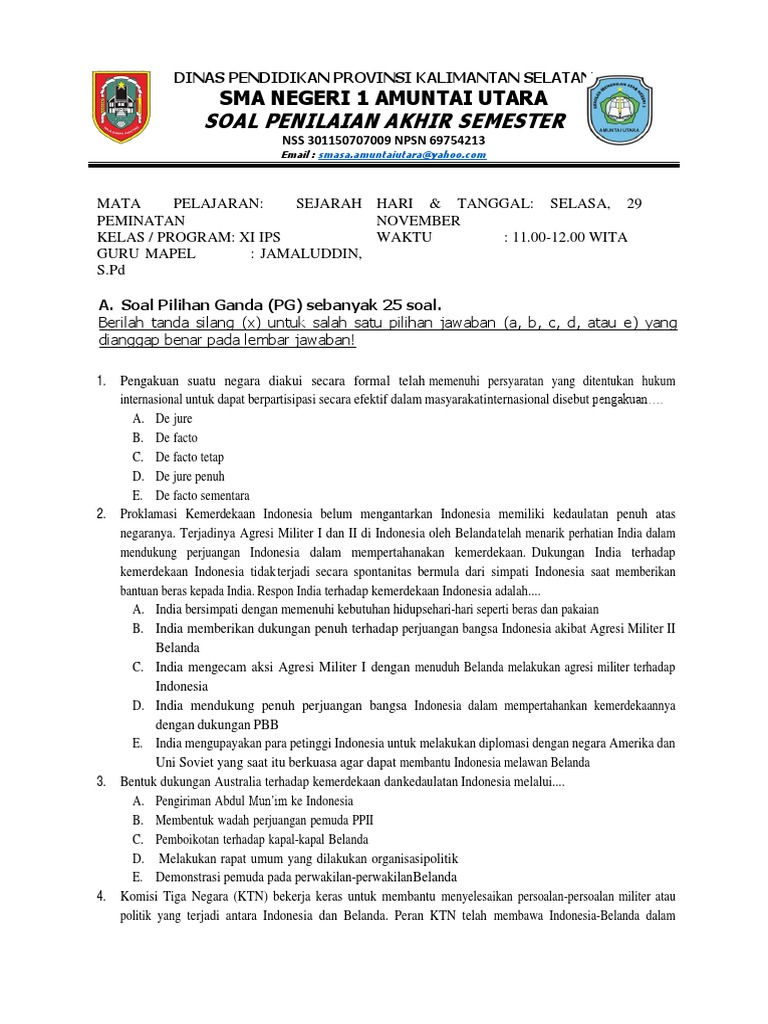 Soal PAS Sejarah Peminatan Kelas XII | PDF