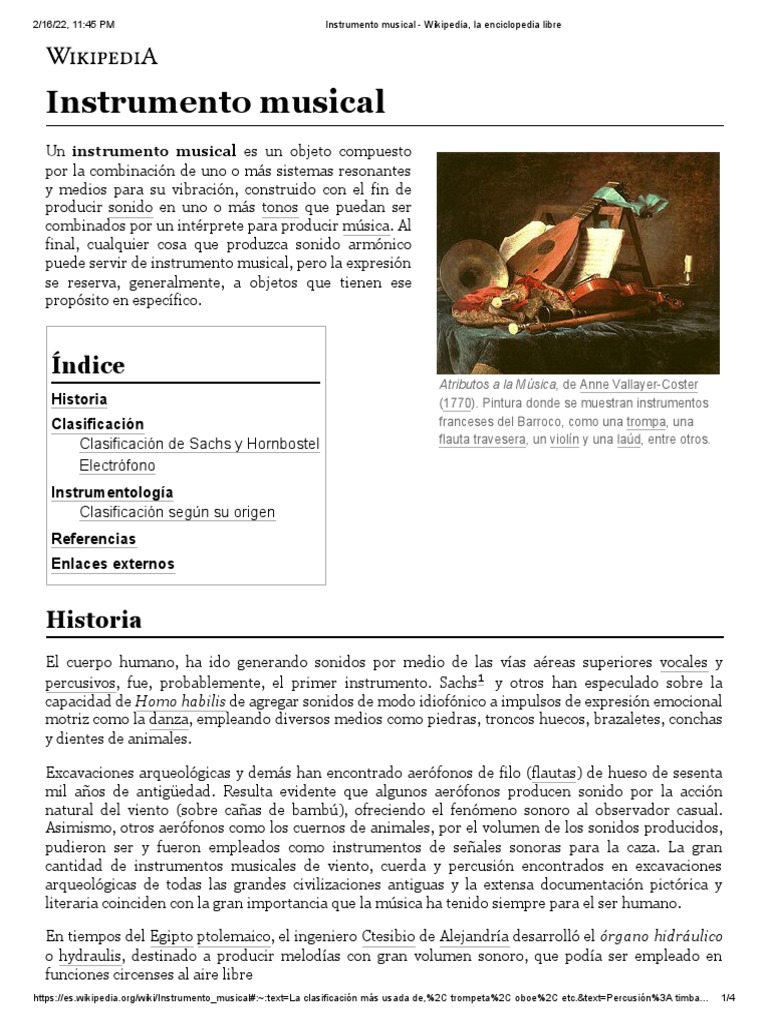Instrumento Musical - Wikipedia, La Enciclopedia Libre | PDF ...