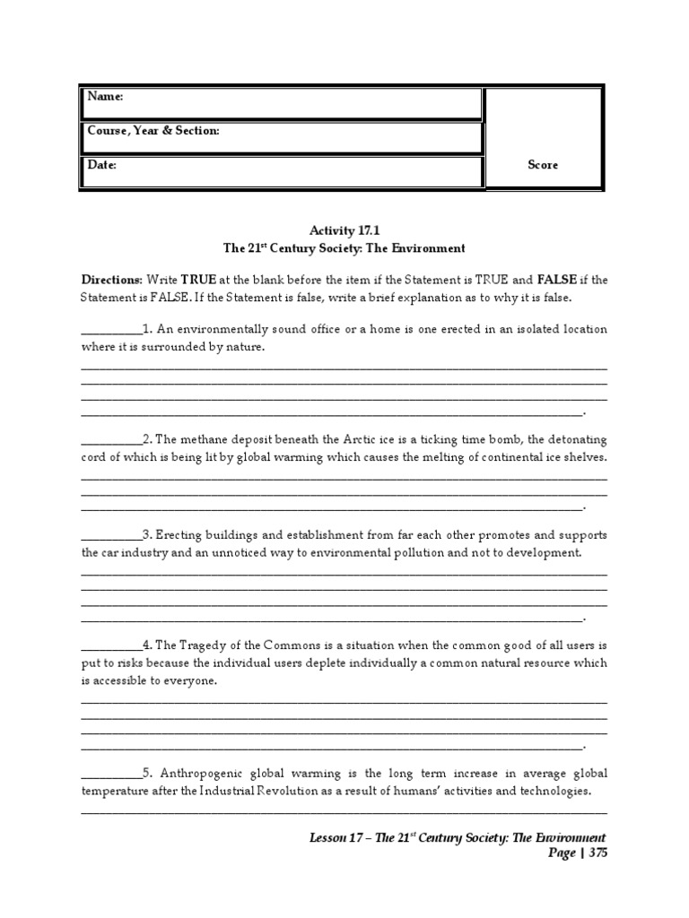 21st Century Environmental Activities | PDF | Natural Environment ...