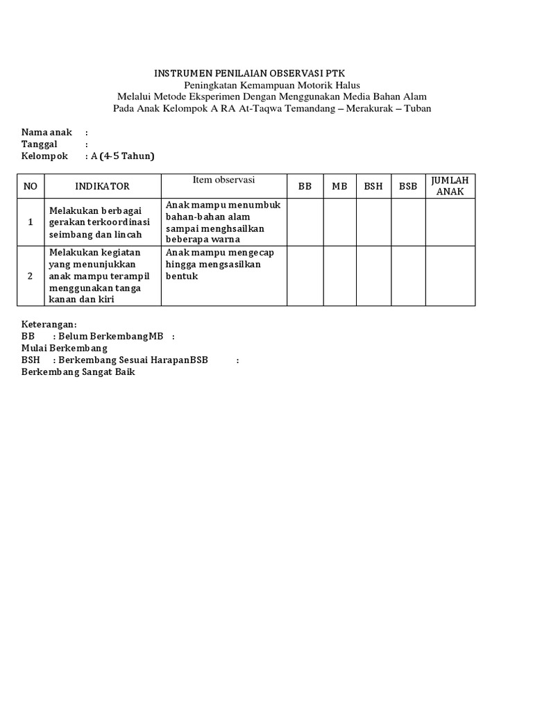 Instrumen Penilaian Observasi PTK | PDF