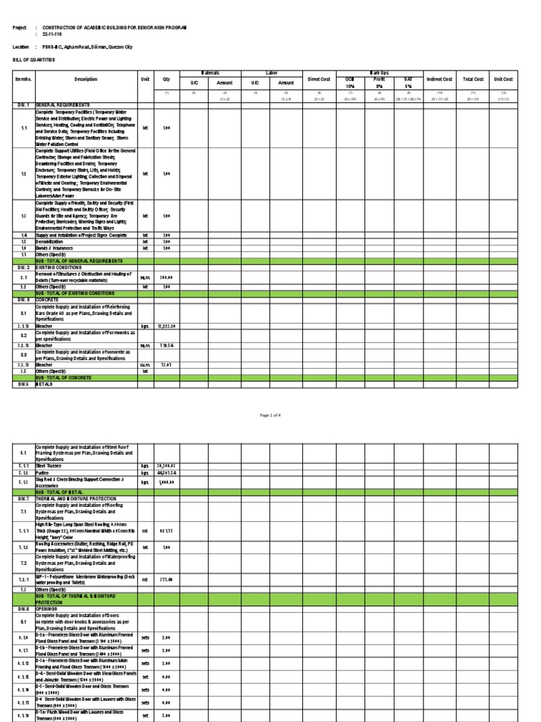 Bill of Quantities | PDF | Window | Door