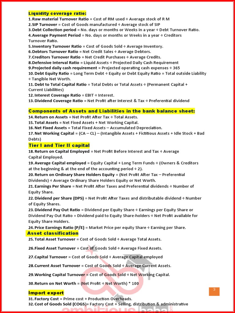 CAIIB BFM Formulas and Ratios Guide | PDF | Dividend | Net Income