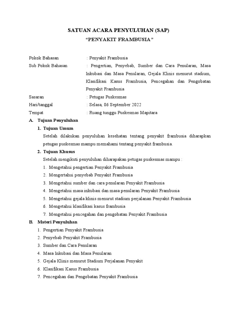 Penyuluhan Penyakit Frambusia untuk Puskesmas | PDF