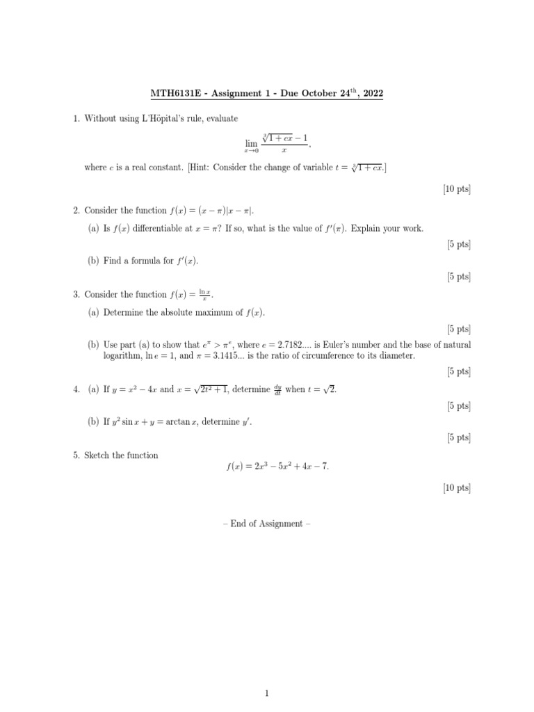 MTH6131Assignment 1 | PDF | Functions And Mappings | Analysis