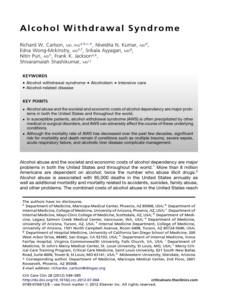 Alcohol Withdrawal Syndrome | PDF | Alcoholism | Mental Disorder