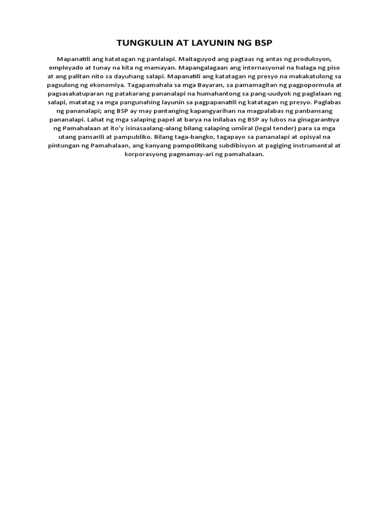 Tungkulin at Layunin NG BSP | PDF