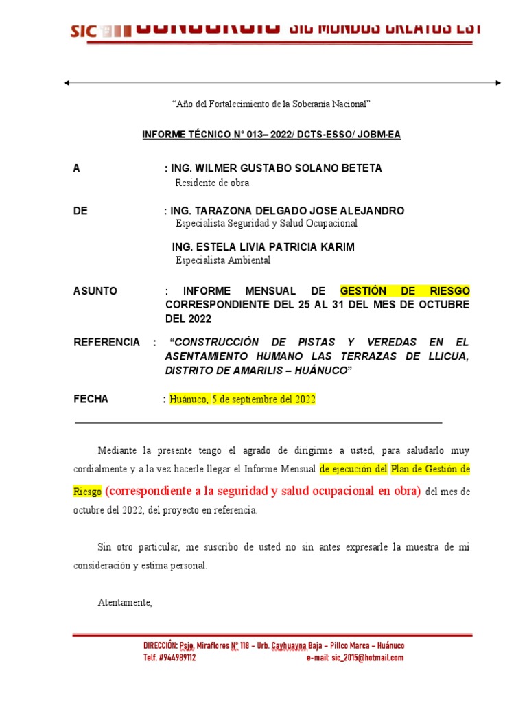 REVISION - INFORME DE VALORIZACION Octubre-SEGURIDAD Y SALUD ...