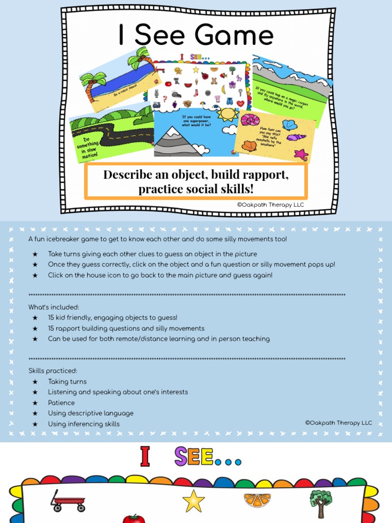 I See Game: Describe An Object, Build Rapport, Practice Social Skills ...
