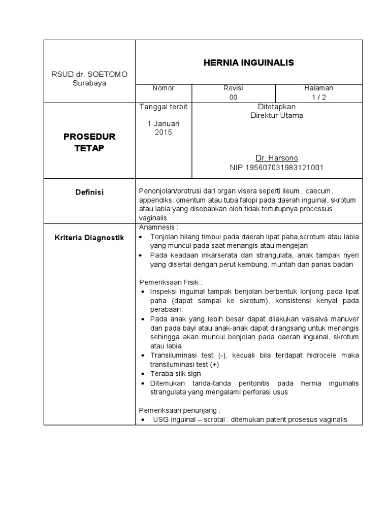 SOP Hernia Inguinalis Format Standar | PDF