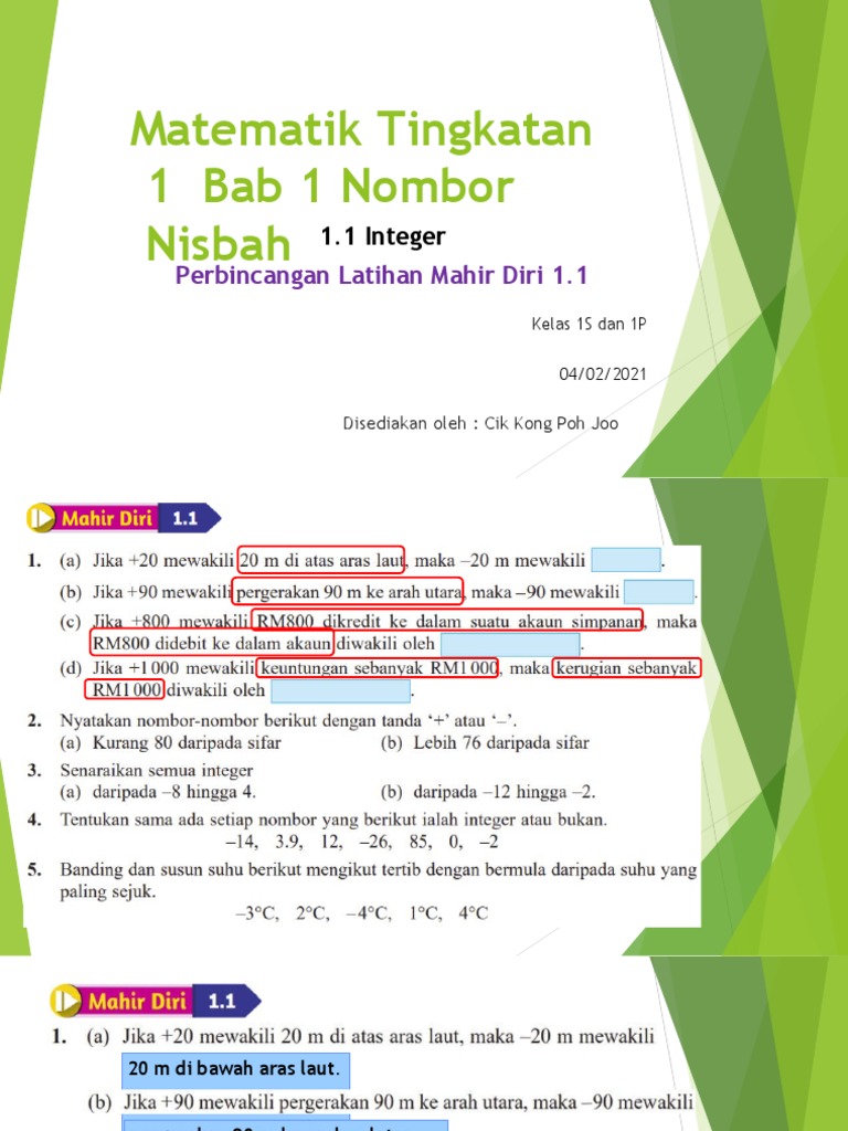 2021 Mat t1 1.2 Operasi Asas Aritmetik Yang Melibatkan Integer | PDF