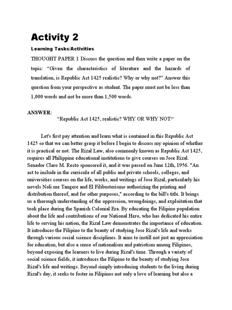 Activity 2 Rizal | PDF
