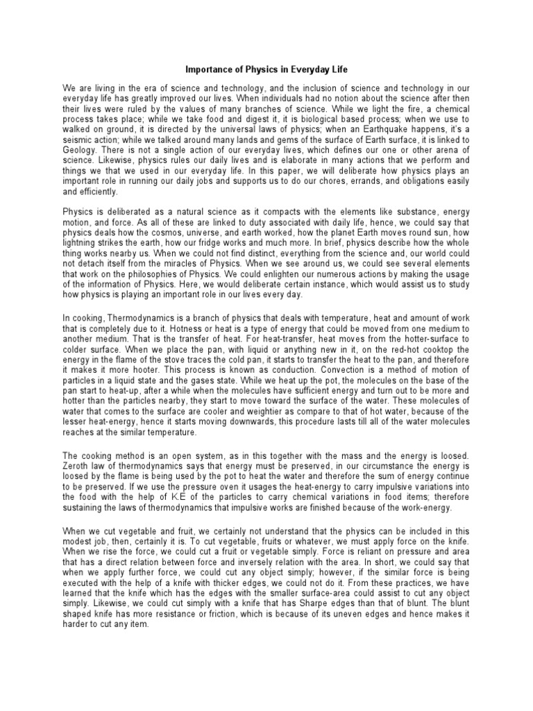 Importance of Physics in Everyday Life | PDF | Heat | Heat Transfer