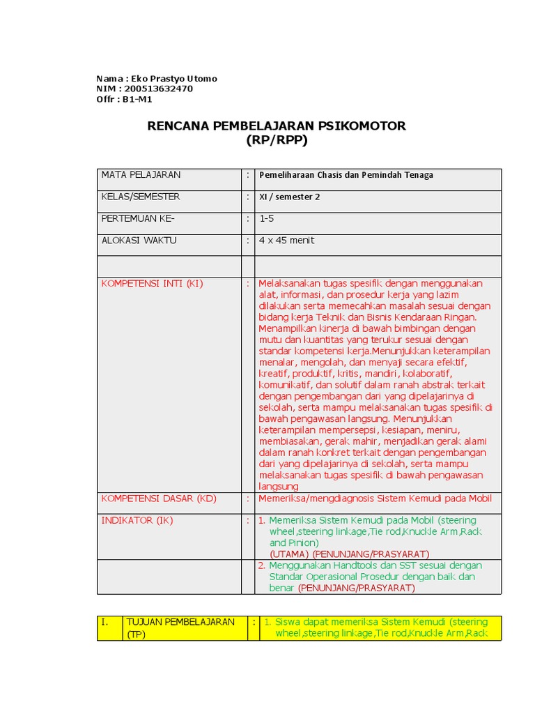 Lampiran RPP PSIKOMOTOR | PDF