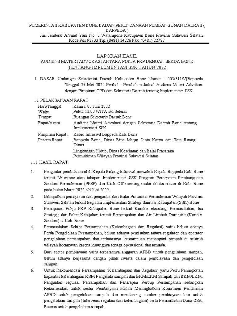 Implementasi SSK Bone 2022: Hasil Audiensi | PDF