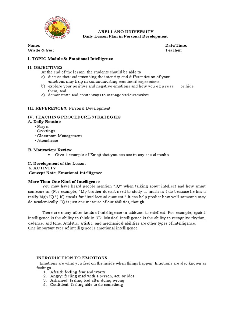 Understanding Emotions: A Lesson Plan on Developing Emotional ...