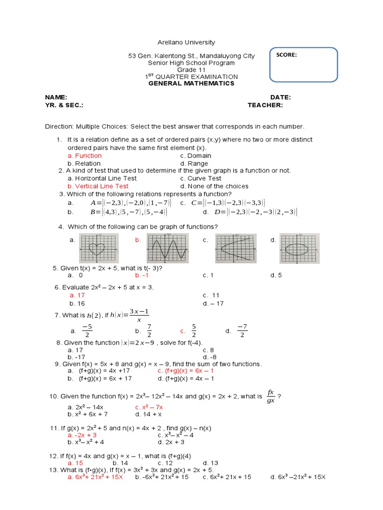 GenMath-First-Quaterly | PDF | Function (Mathematics) | Logarithm