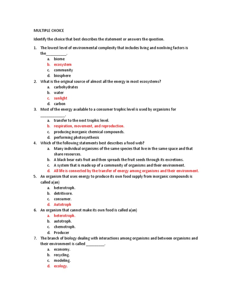 Ecosystem Multiple Choice Questions | PDF | Food Web | Ecosystem