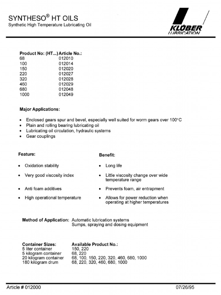 SYNTHESO HT 68 - T - 012010 PP | PDF