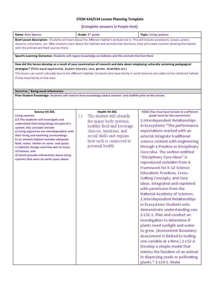 2nd Grade Living Systems Lesson Plan | PDF | Science | Learning