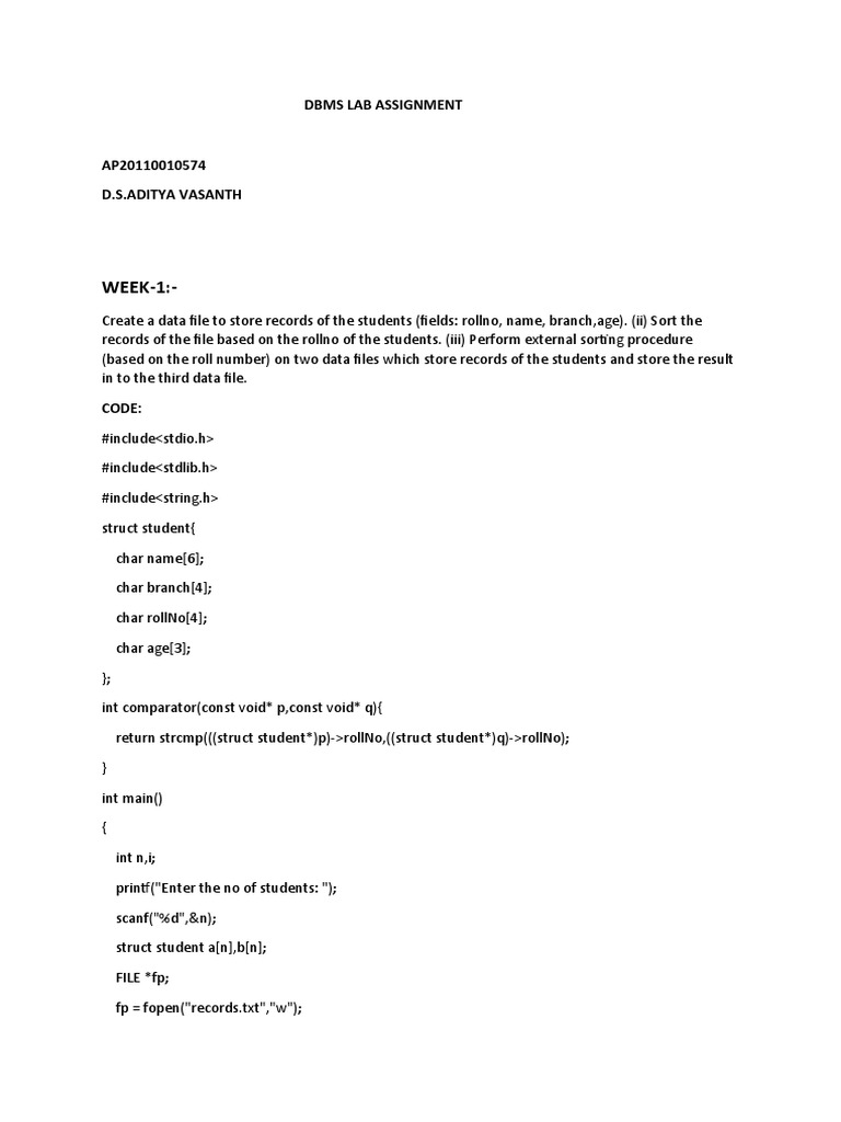 Dbms Lab Assignment Week1 Week5 Ap20110010597 Pdf Pointer Computer Programming