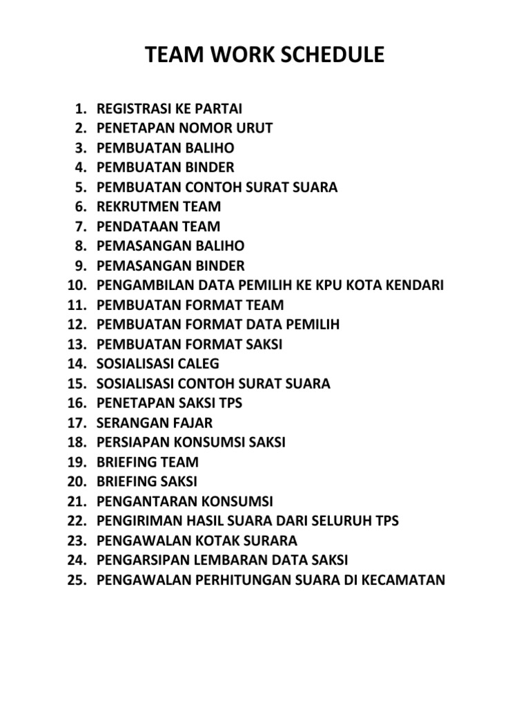 Contoh Team Work Schedule | PDF