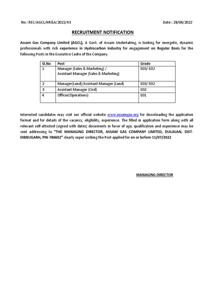 Recruitment Notice-Agcl | PDF | Recruitment