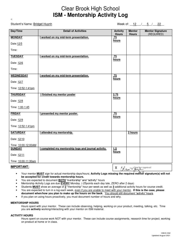 Ism Mentorship Activity Log Dec 5-9 | PDF | Mentorship