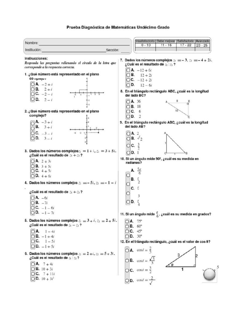 Examen de Matematica Grado 11 | PDF