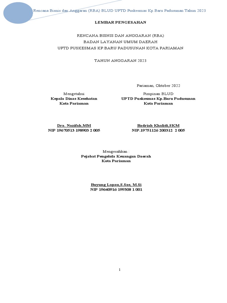 Rba PKM Padusunan 14-10-2022 | PDF