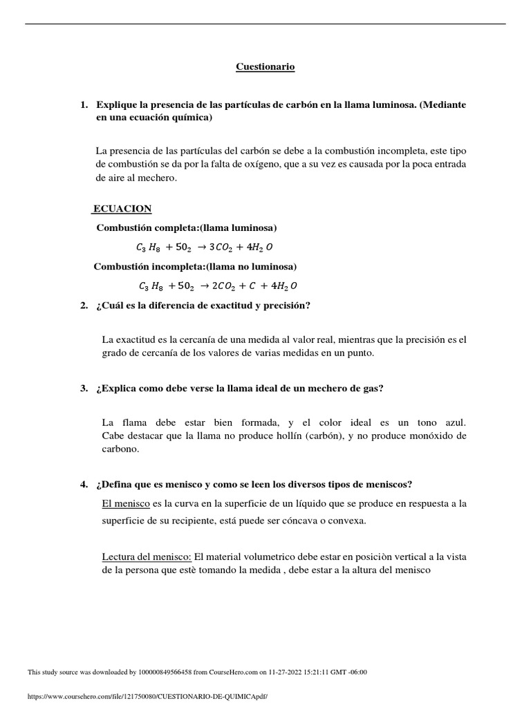 Cuestionario De Quimica Pdf Pdf Combustión Química