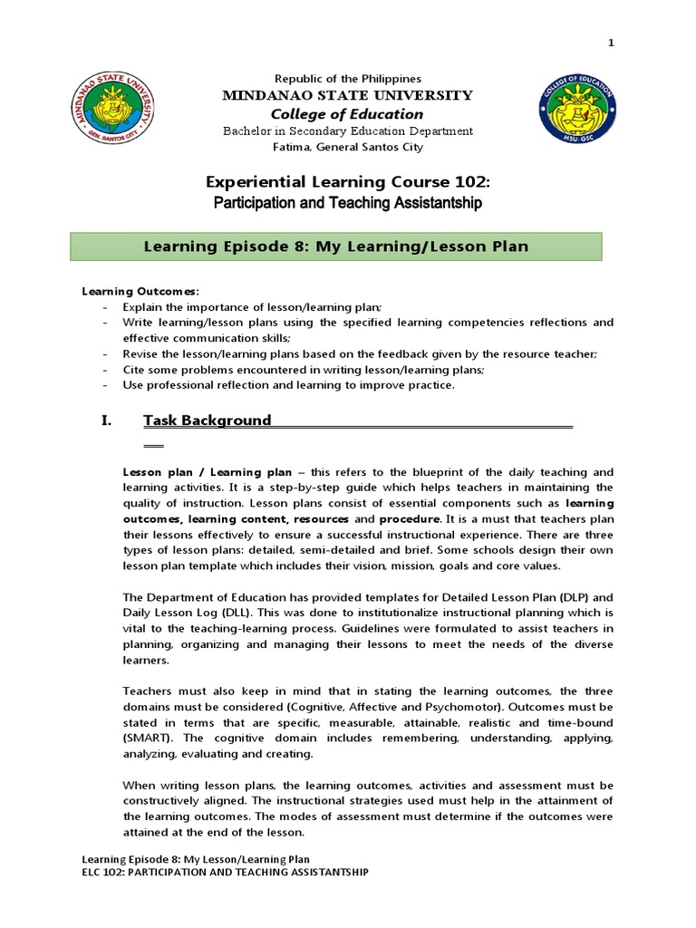 RHEA MAE DUBAL - ELC102 - Episode 8 | PDF | Lesson Plan | Teaching Method