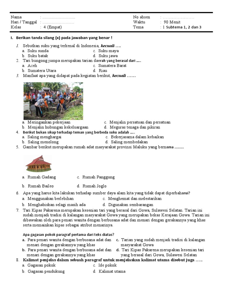 SOAL & Jawaban PAS KLS 4 TEMA 1 Ver.1 - WEBSITE WWW - Kherysuryawan.id | PDF | Kajian Bahasa Asing