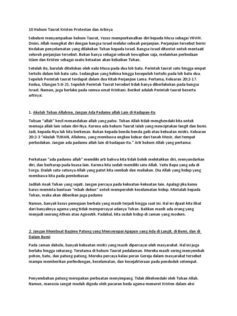 10 Hukum Taurat Kristen Protestan Dan Artinya | PDF