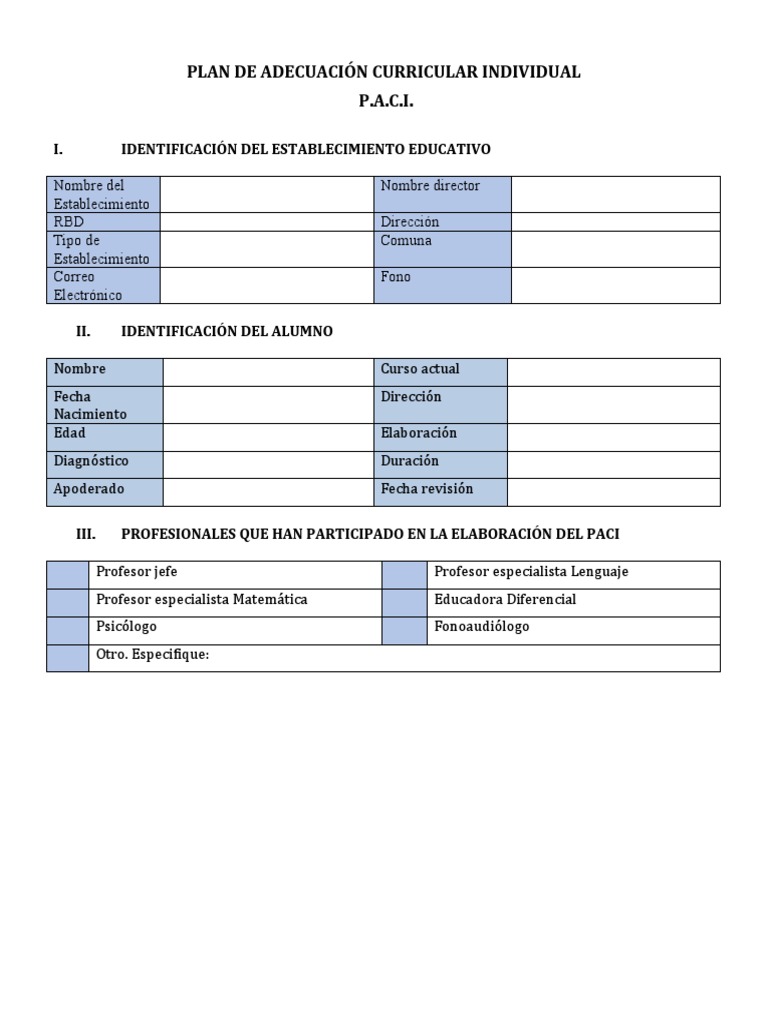formato_PACI | PDF | Plan de estudios | Evaluación