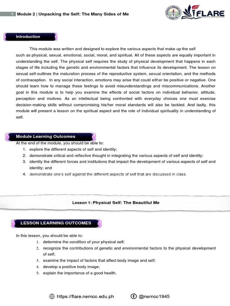 Unpacking The Self: The Many Sides of Me: Module 2 | PDF | Eating ...