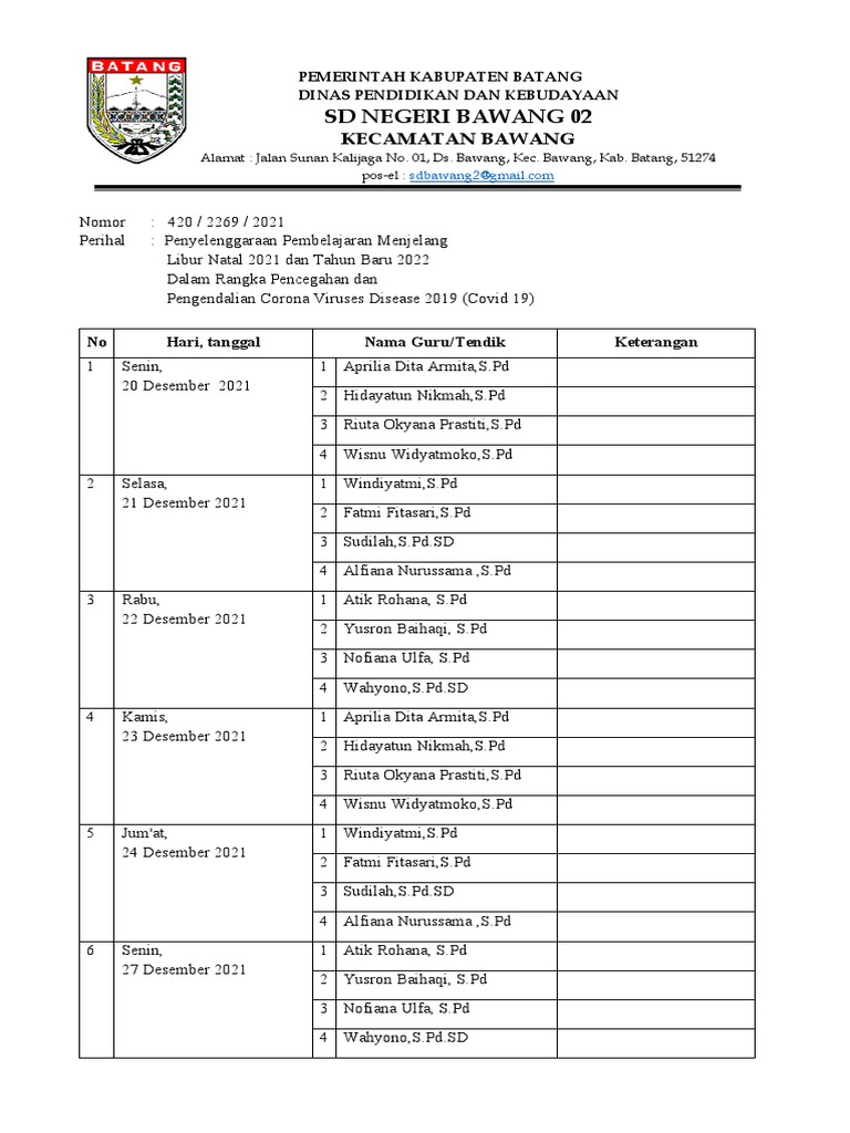 Jadwal Piket Desember | PDF