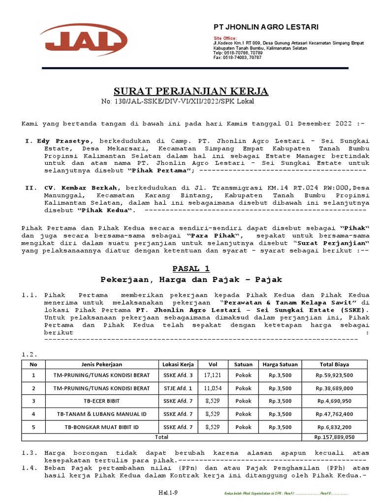 SPK No. 130 - CV. Kembar Berkah | PDF