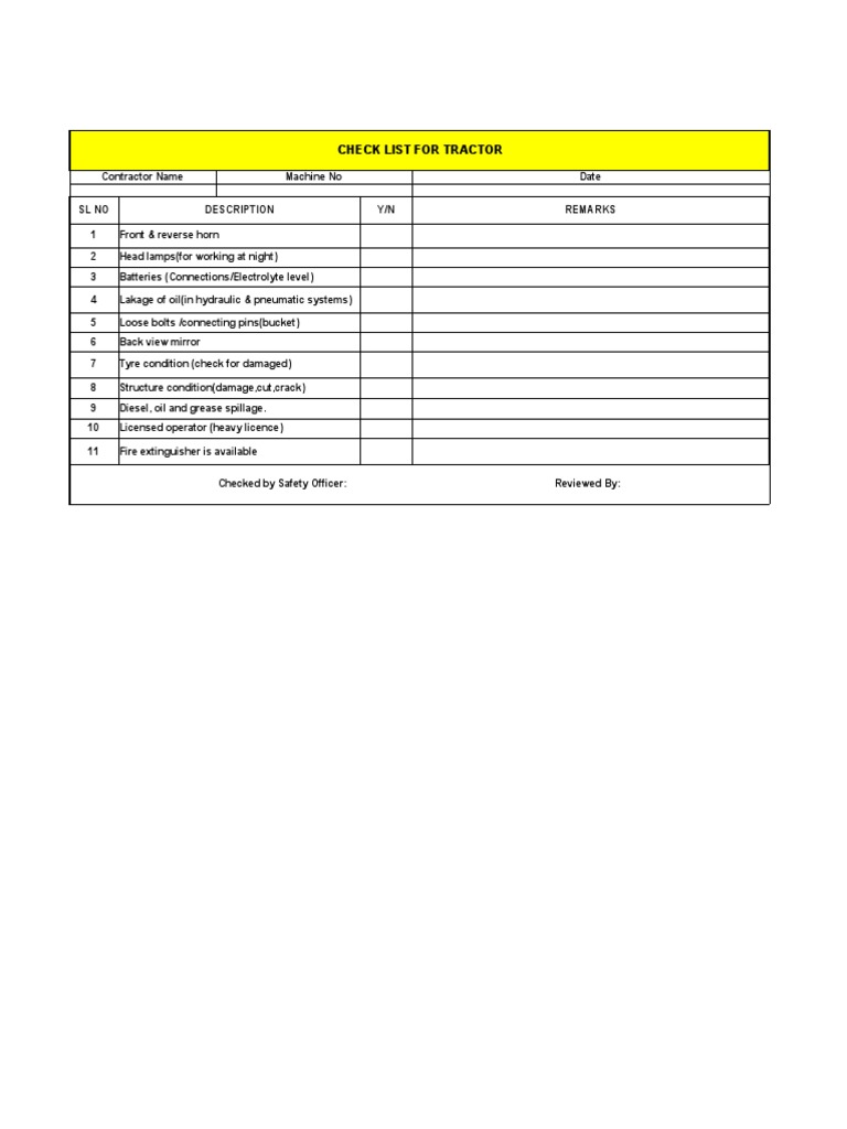 Daily Check List For Tractor | PDF