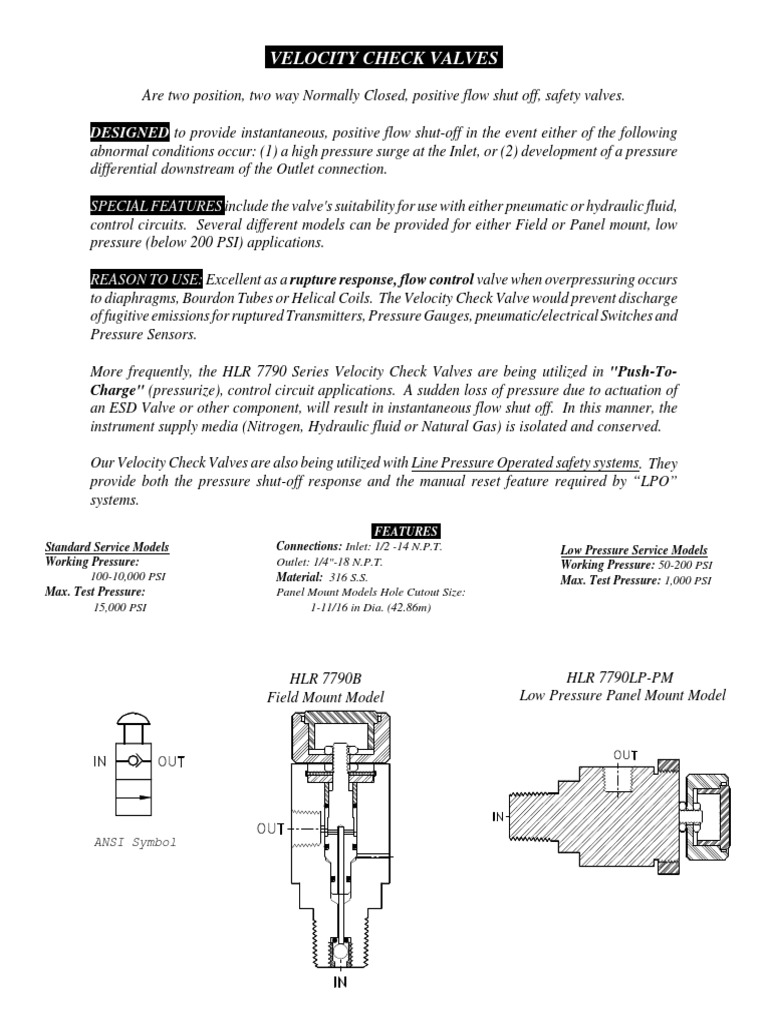 HLR - 7790BPM Velocity Check Valve Pages | PDF