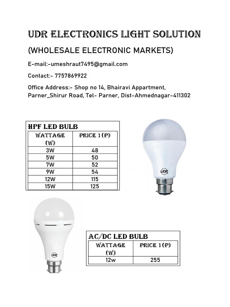 UDR Electronics Lighting Products List | PDF | Electrical Components ...