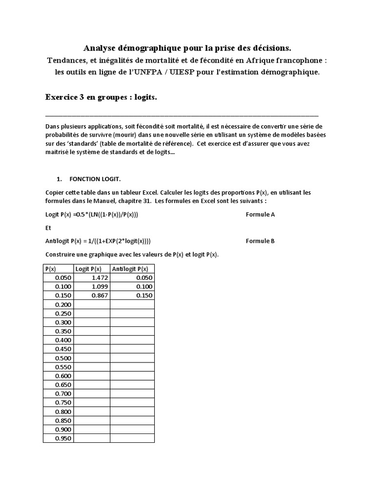 Tables de mortalité et logit en démographie | PDF | Microsoft Excel