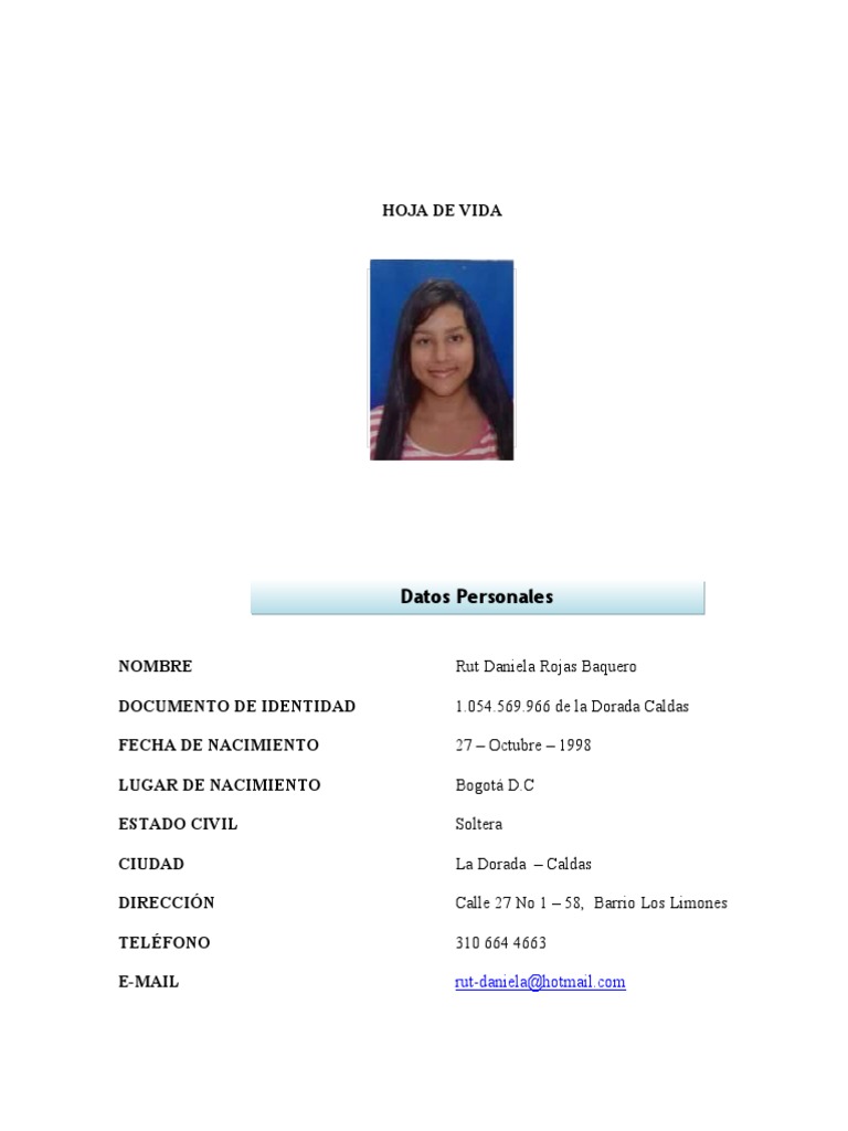 Hoja de Vida - Rut Daniela Rojas Baquero # 3106644663 | PDF | Ciencias ...