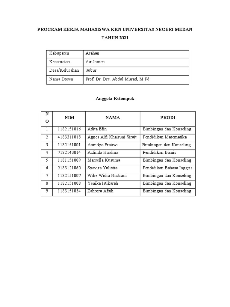 Program Kerja KKN | PDF