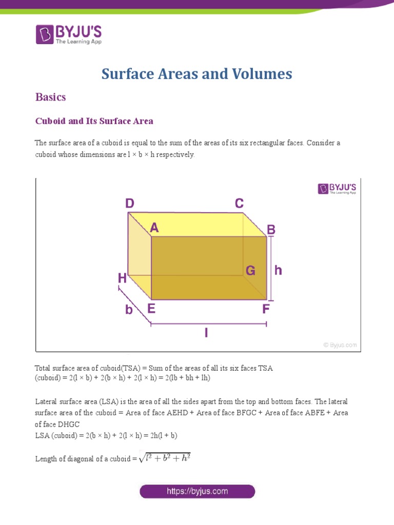 Surface Area and Volume Class 10 PDF - Docx 1 | PDF | Area | Volume