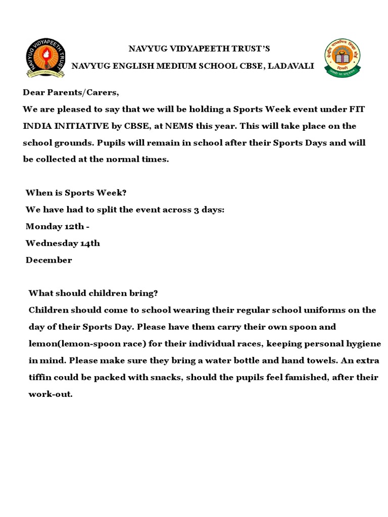 Notice For Sports Day For Pre-Primary | PDF | Lifestyle