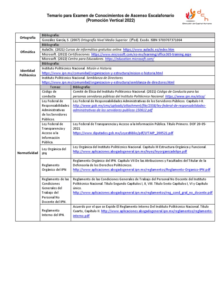 Examen Ascenso IPN: Temario 2022 | PDF | Justicia | Crimen y violencia