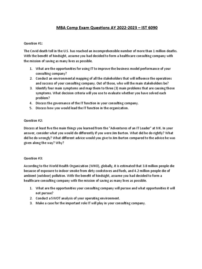 IST 6090 Comprehensive Exam Questions AY 2022-2023 | PDF | Business