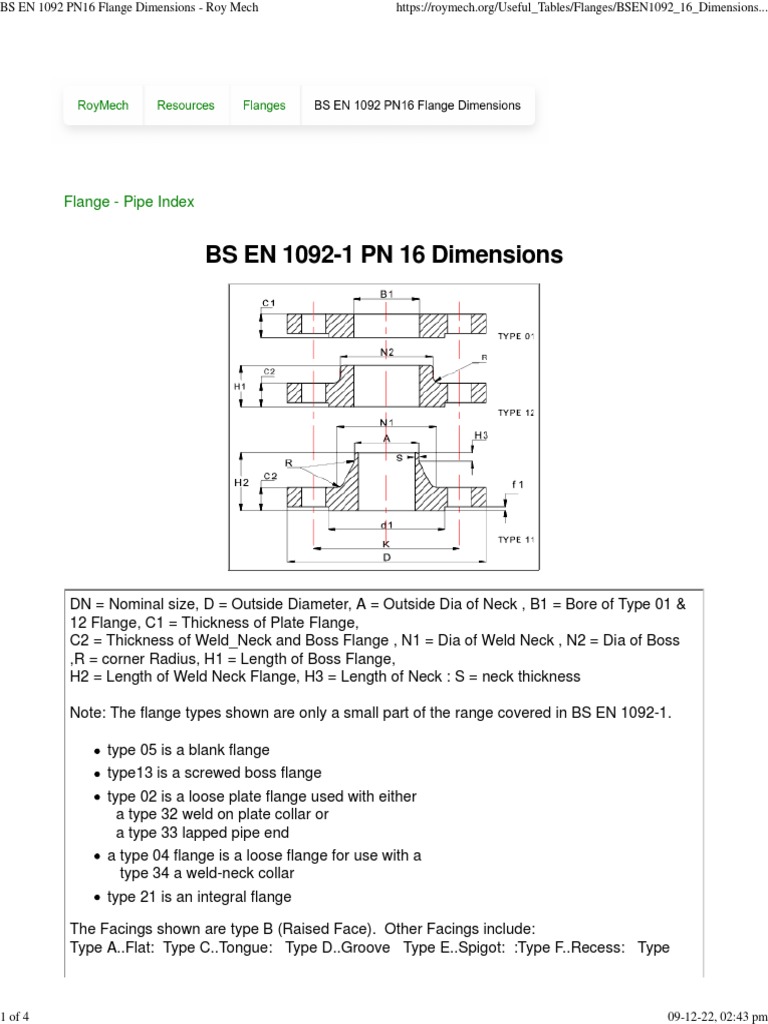 BS EN 1092 PN16 Flange Dimensions - Roy Mech | PDF | Pipe (Fluid ...