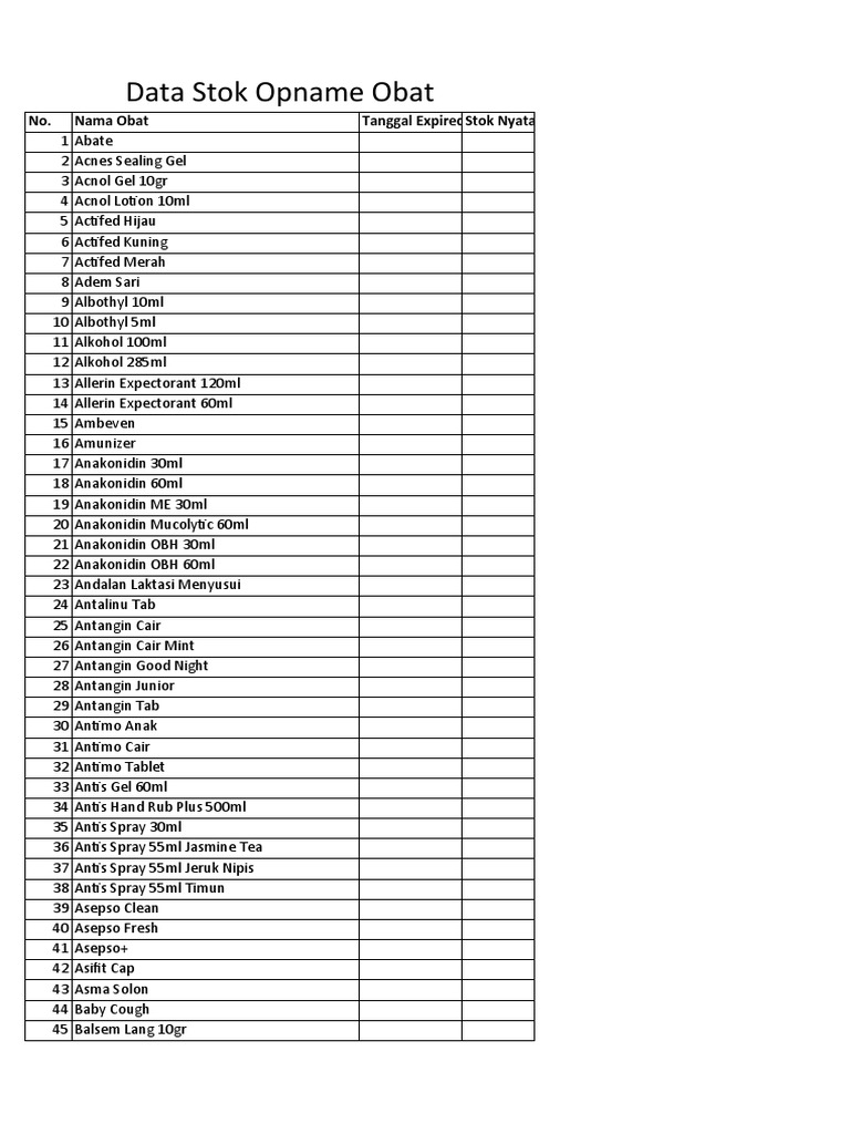 Data Stok Opname Obat Inventory | PDF | Pharmacology | Drugs
